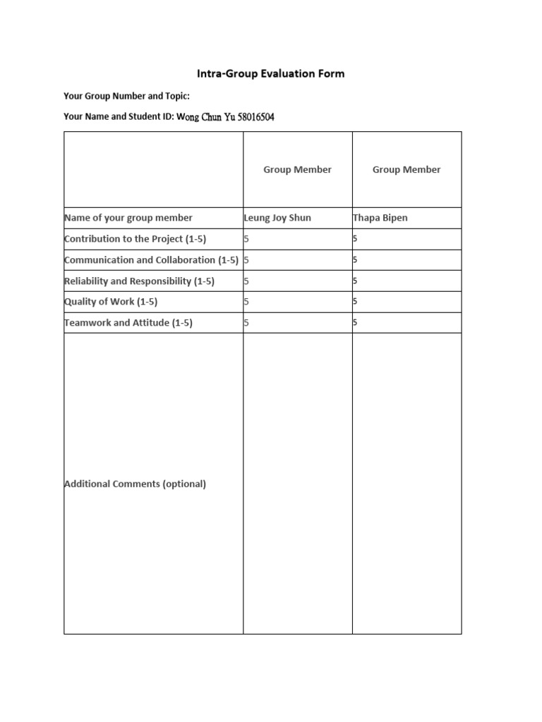 Intra-Group Evaluation Form | PDF