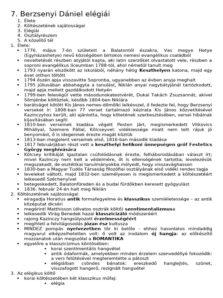 Berzsenyi Daniel Elegiai | PDF