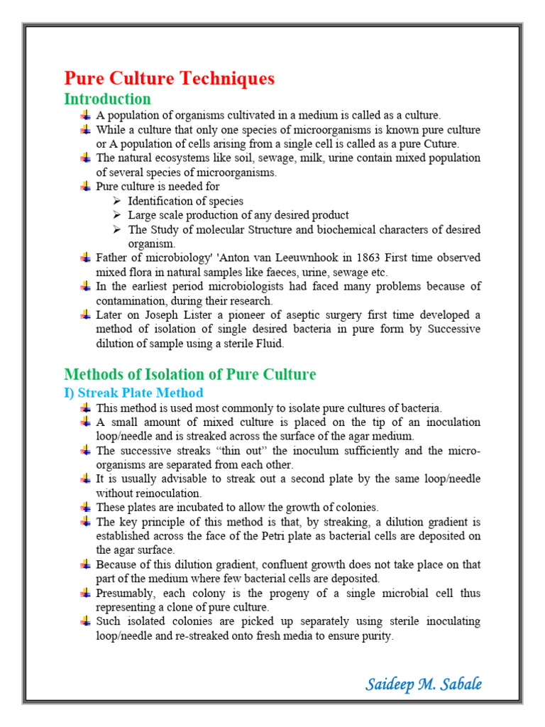 Pure Culture Techniques | PDF | Growth Medium | Biology