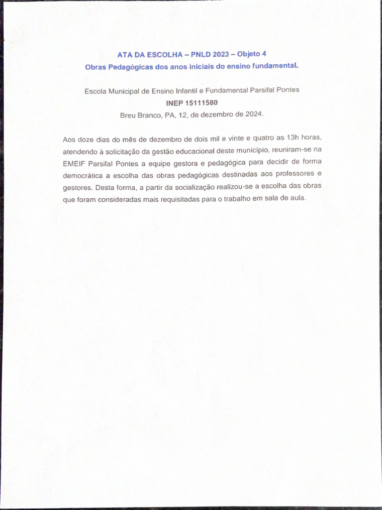 Ata Da Escolha - PNLD 2023 - Objeto 4 | PDF