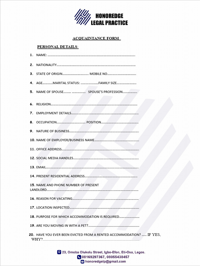 Acquaintance Form | PDF