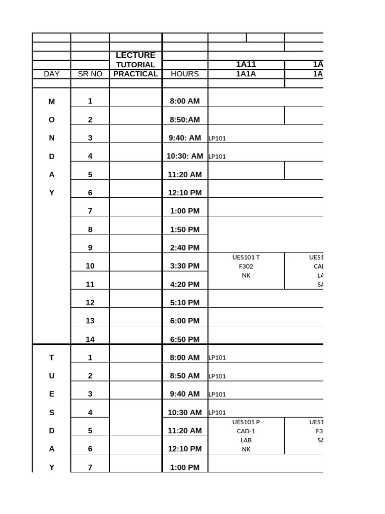 Time Table Jan To May 2025 | PDF