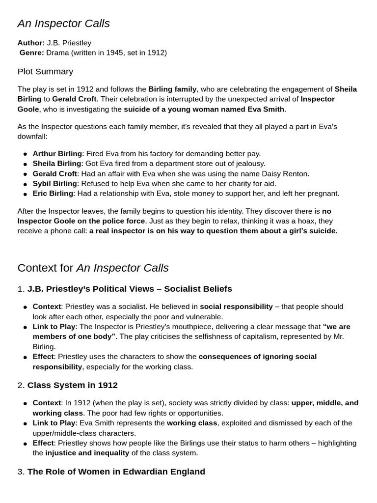? An Inspector Calls - Summary | PDF | Social Psychology