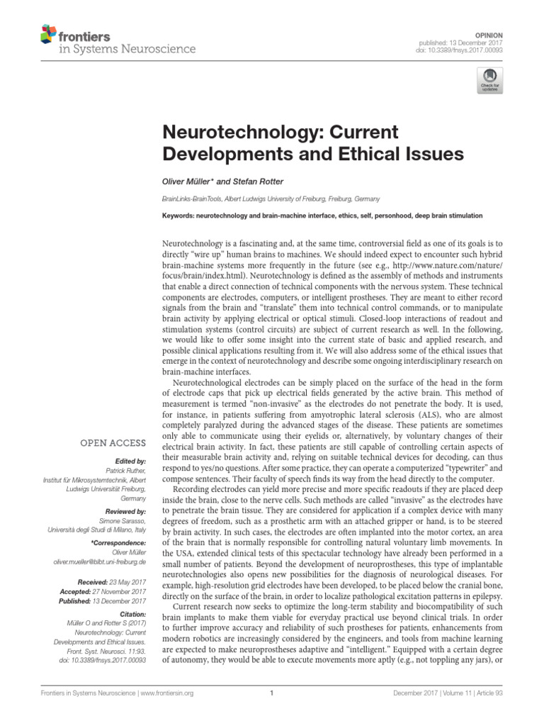 Neurotechnology Current Developments and Ethical Issues | PDF | Neuroscience