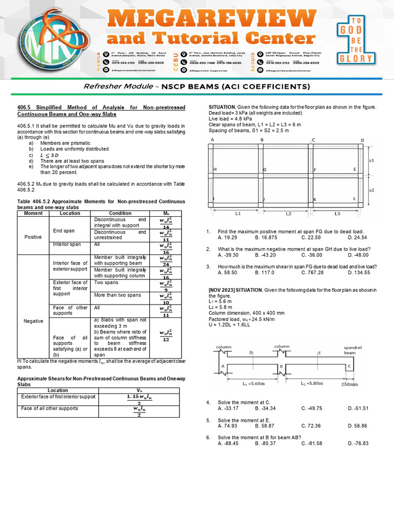 NSCP Beams Analysis: ACI Coefficients Guide | PDF | Beam (Structure ...