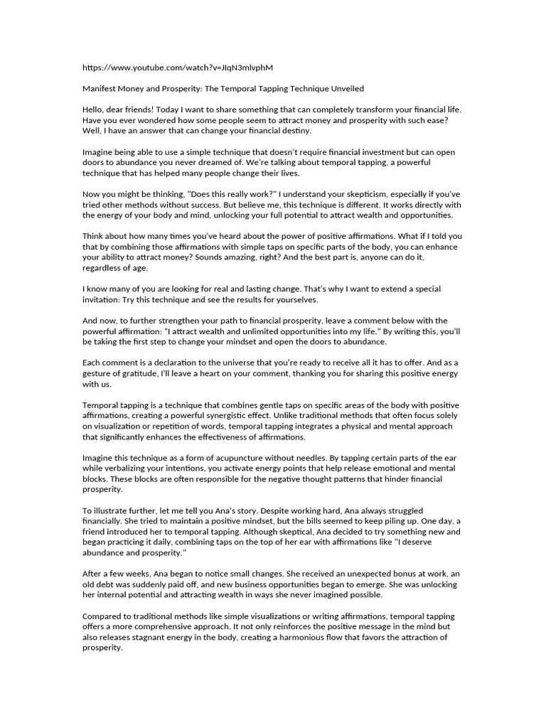 Manifest Money and Prosperity - The Temporal Tapping Technique Unveiled ...