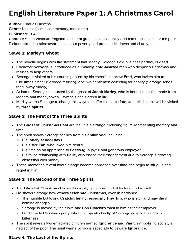 English Literature Paper 1 A Christmas Carol | PDF | Ebenezer Scrooge ...