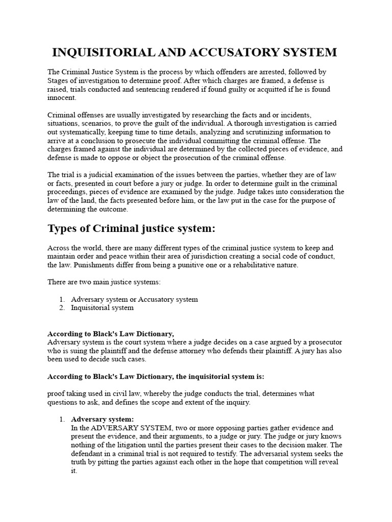 Inquisitorial and Accusatory System PDF | PDF | Prosecutor | Trials