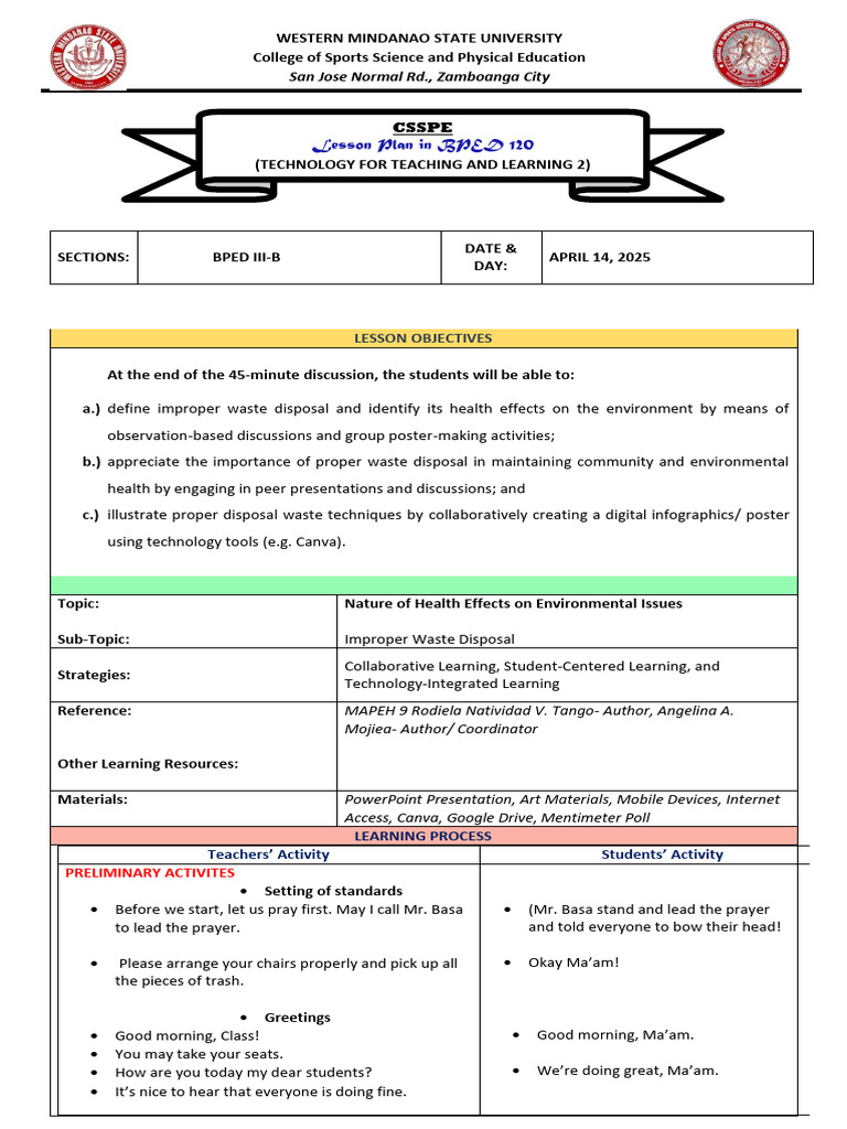 Tuballa, Jayvee Grace-Lesson Plan | PDF | Waste | Waste Management