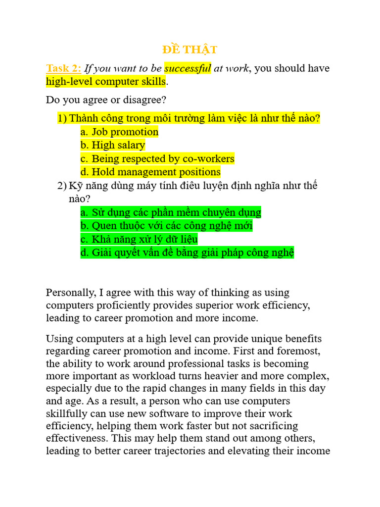 Importance of Computer Skills for Career Success | PDF | Cognition ...