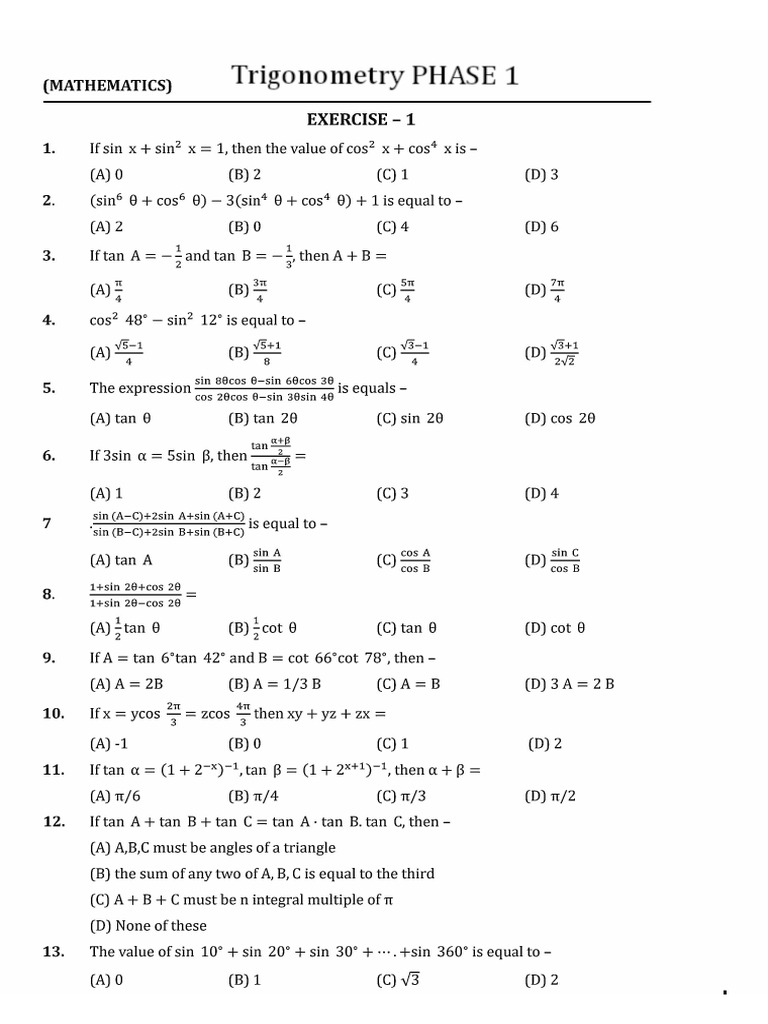 JEE 11 Trigonometry Phase 1 | PDF