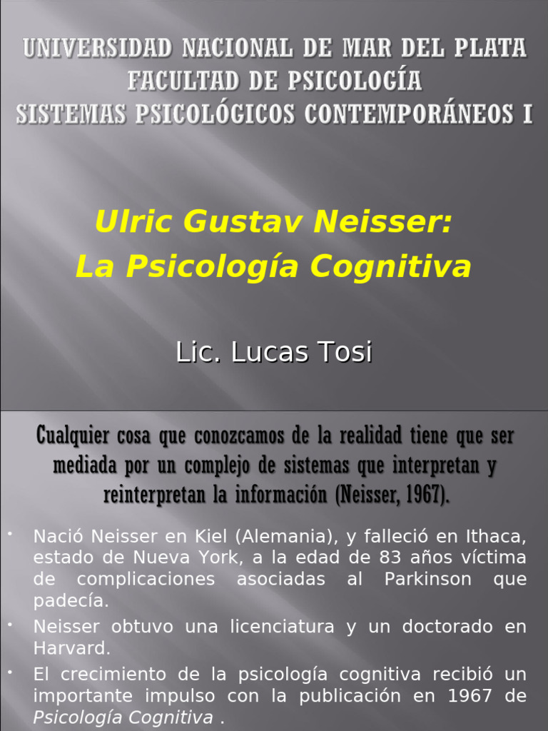 Ulric Neisser y la Psicología Cognitiva | PDF | Psicología cognitiva ...