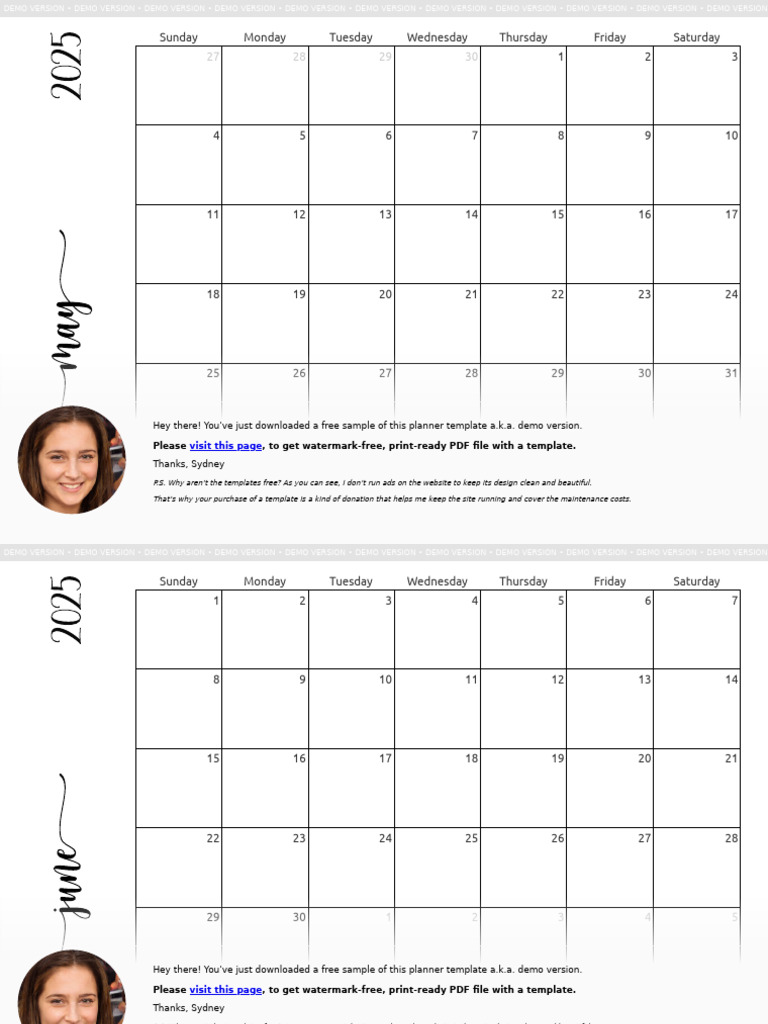 Simple Monthly Calendar Horizontal A4 H | PDF
