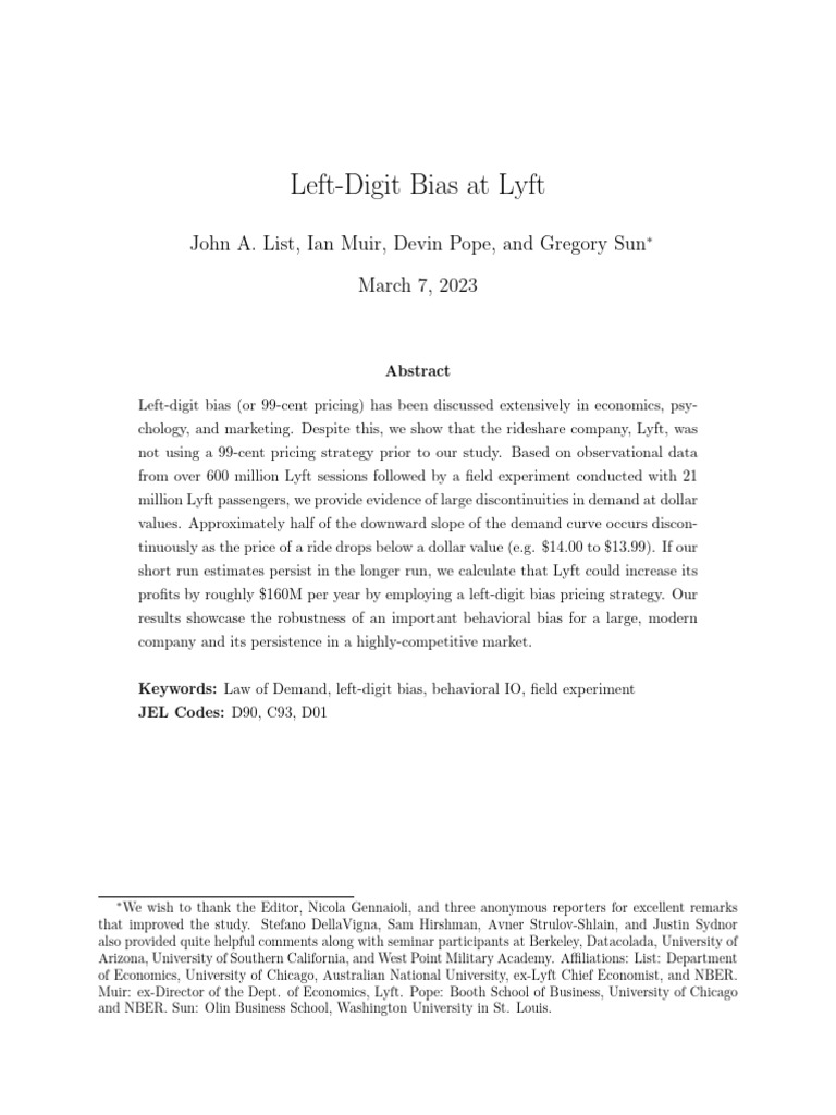 List, Muir - Left Digit Bias | PDF | Demand | Elasticity (Economics)