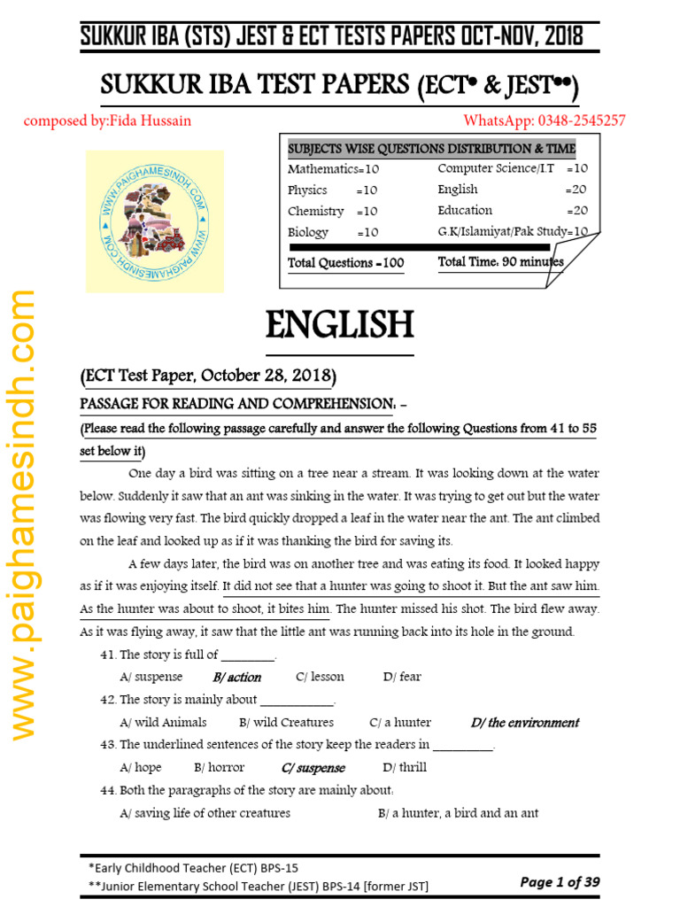 Solved Iba Jest - Ect Test Papers 2018 | PDF