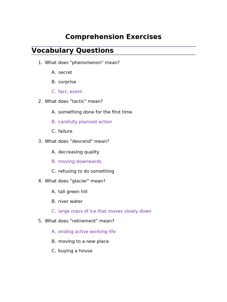 Vocabulary and Comprehension Exercises | PDF | Mountaineering ...