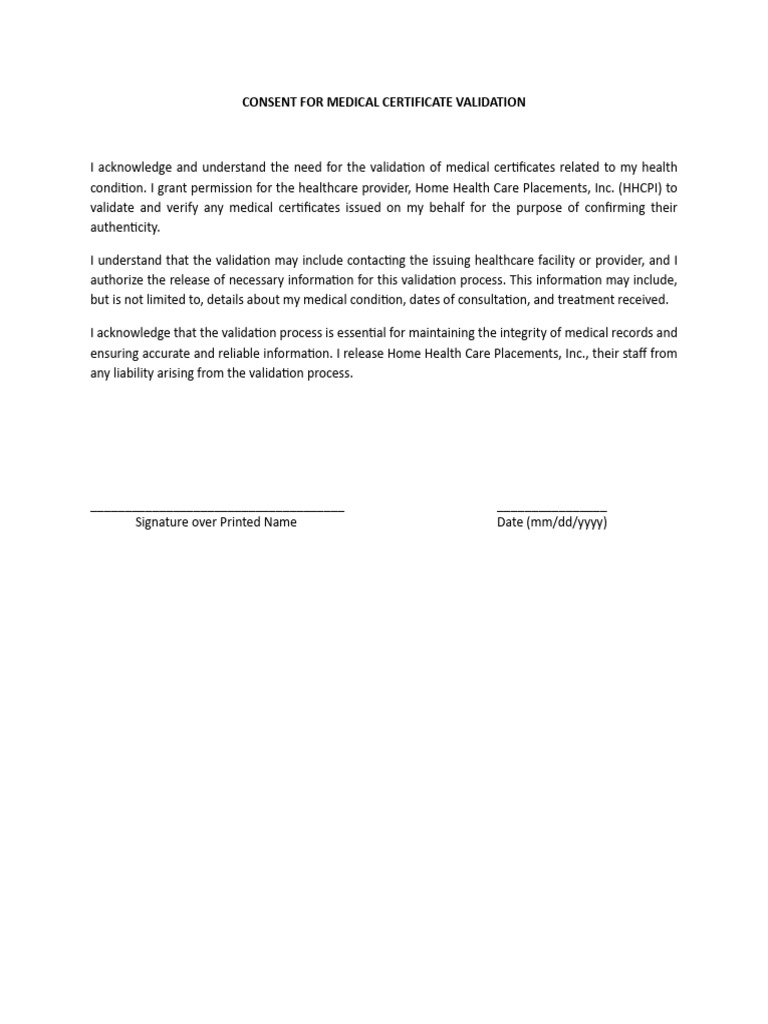 Consent For Medical Certificate Validation | PDF