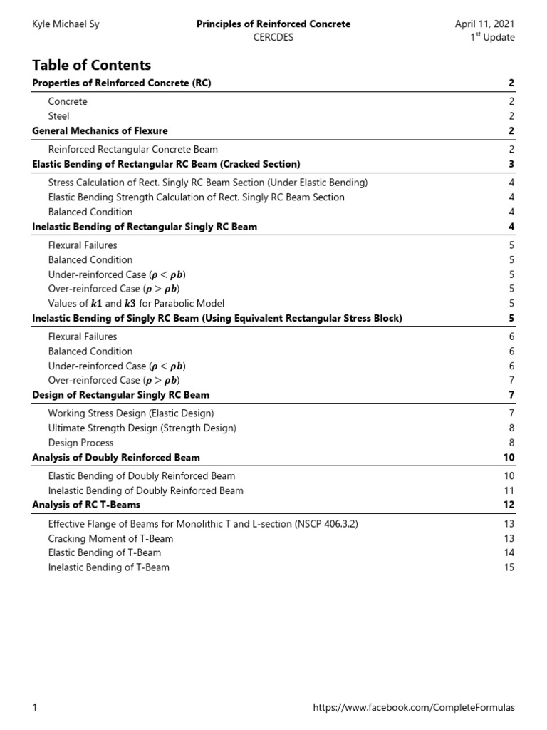 Principles of Reinforced Concrete (CERCDES) Formulas | PDF | Bending ...