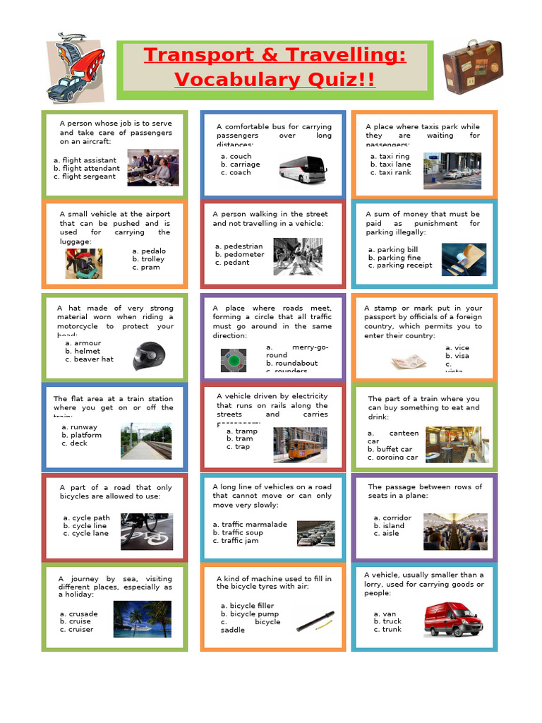 Transport and Travelling Vocabulary Quiz 40805 | PDF | Traffic | Vehicles