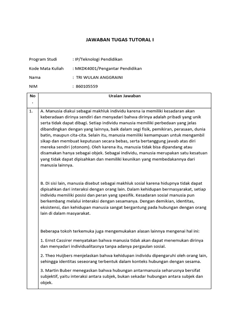 TT 1 Pengantar Pendidikan | PDF