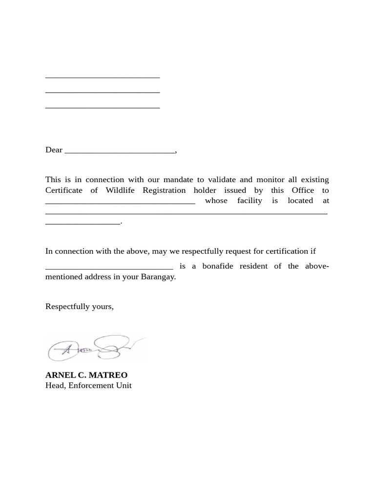 Request For Brgy Certification Format | PDF