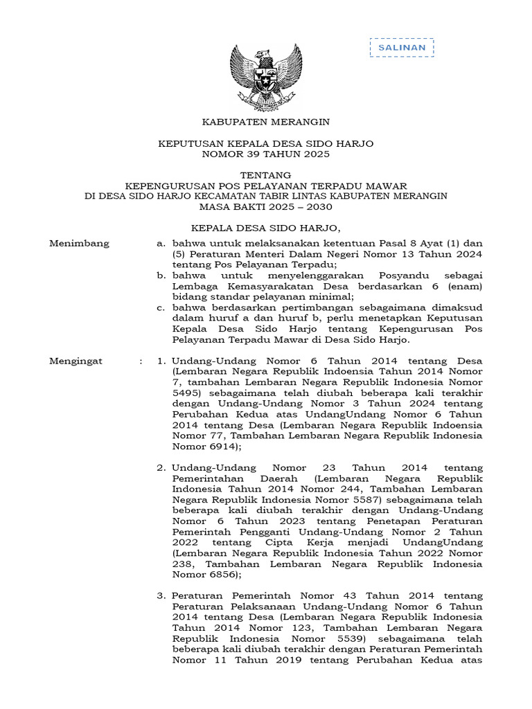 SK Kader Posyandu Terbaru | PDF