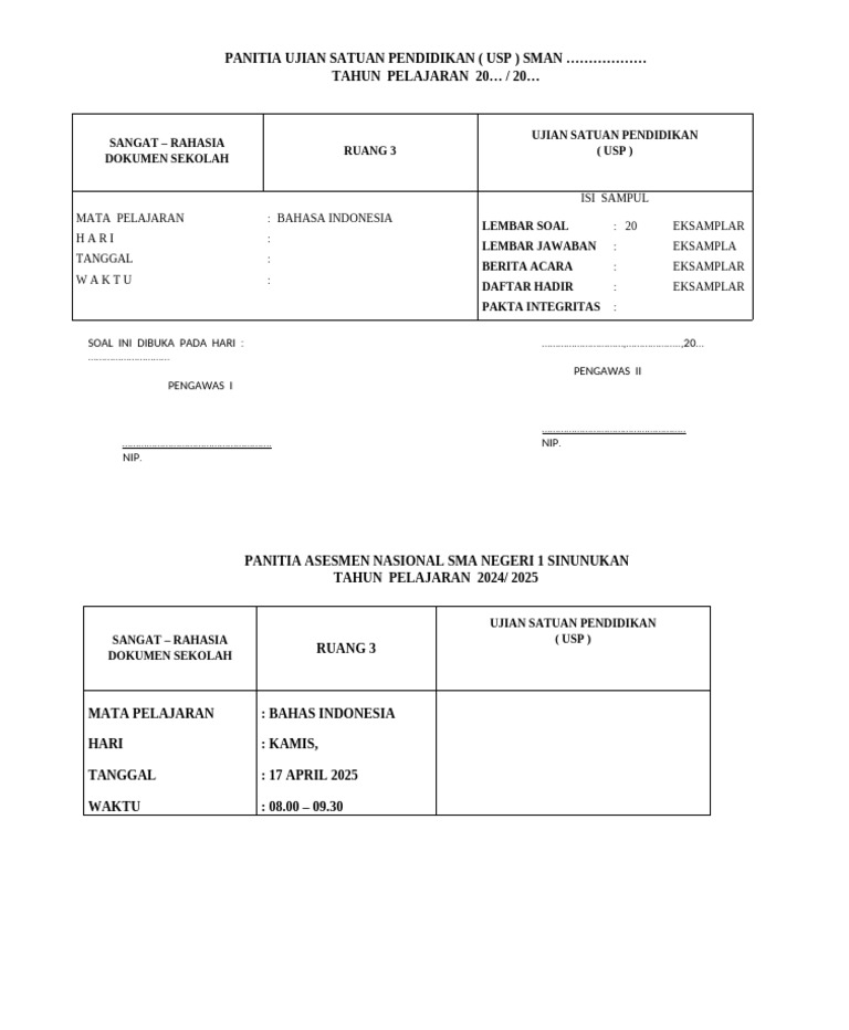 Sampul Amplop Naskah Soal Ujian | PDF