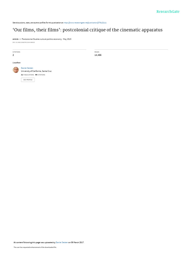 Our Films, Their Films': Postcolonial Critique of The Cinematic ...