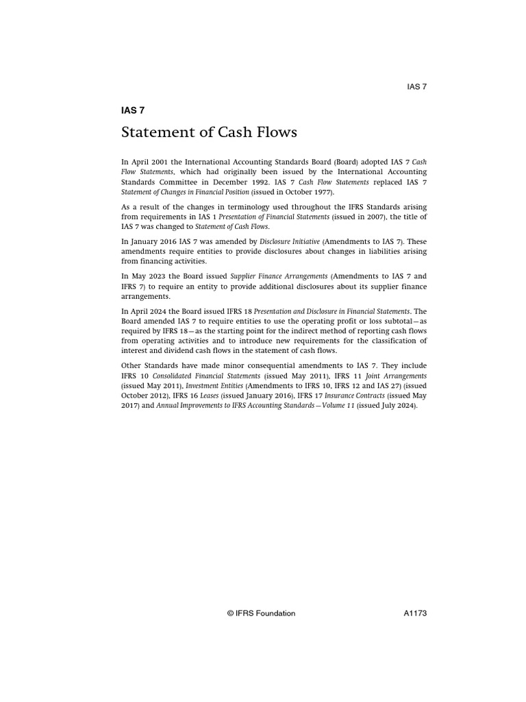 Ias 7 Statement of Cash Flows | PDF | International Financial Reporting ...