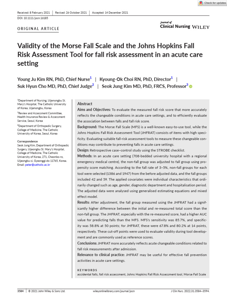 Journal of Clinical Nursing - 2022 - Kim - Validity of the Morse Fall ...