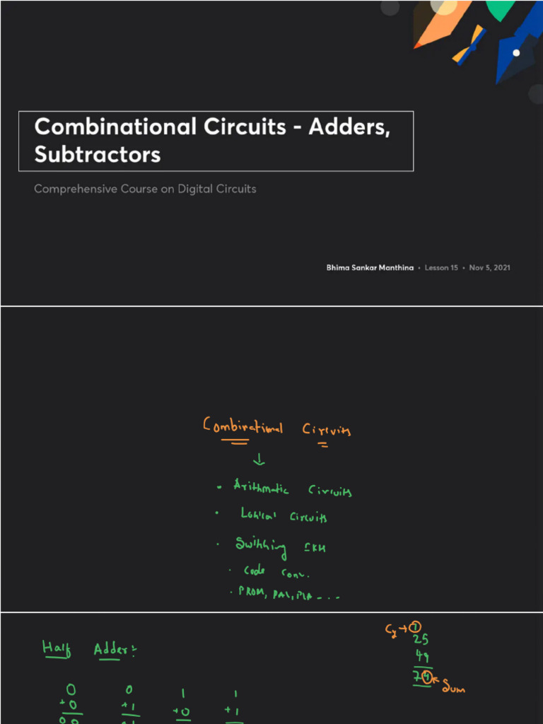 Combinational Circuits Adders Subtractors With Anno | PDF