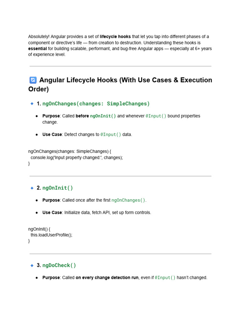 Angular Lifecycle Hooks Explained | PDF | Computing | Information ...