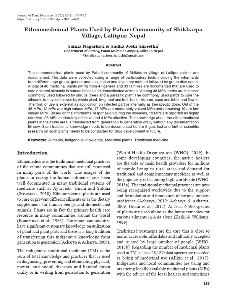 Ethnomedicinal Plants Used by Pahari Community of Shikharpa | PDF | Traditional Medicine ...