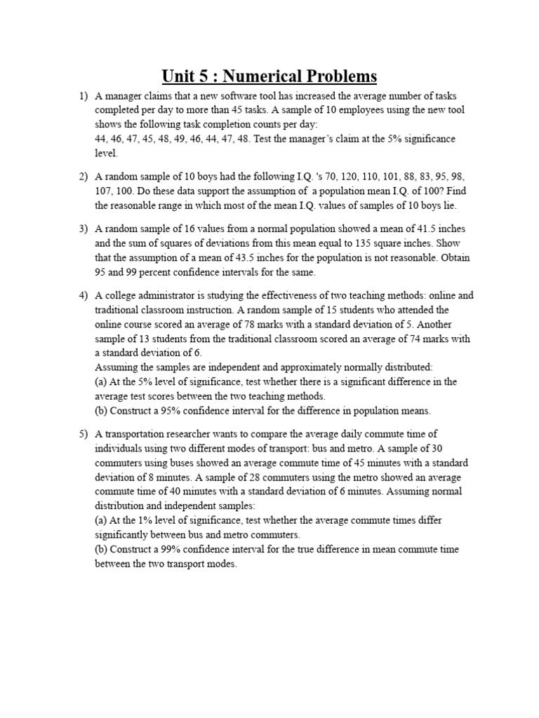 Unit 5 - Numerical Problems | PDF | Variance | Standard Deviation