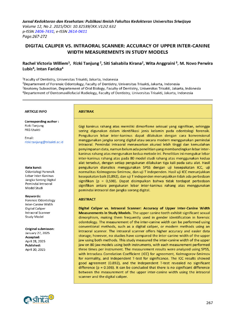 View of Digital Caliper vs. Intraoral Scanner - Accuracy of Upper Inter ...