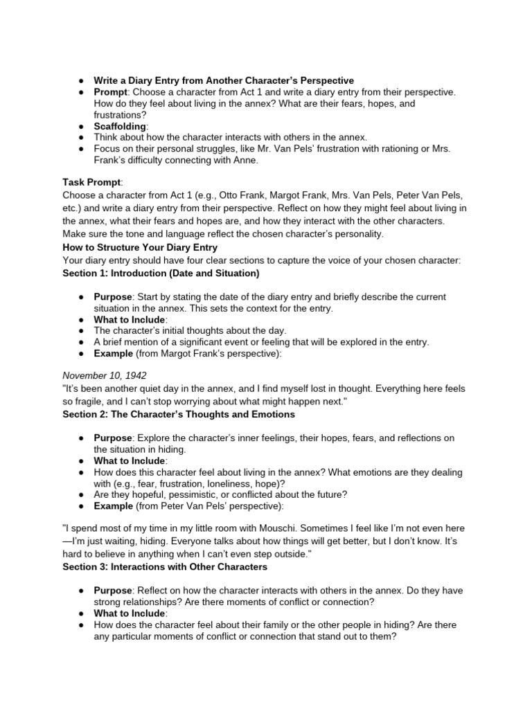 Character Diary Entry Guide | PDF | Diary | Thought