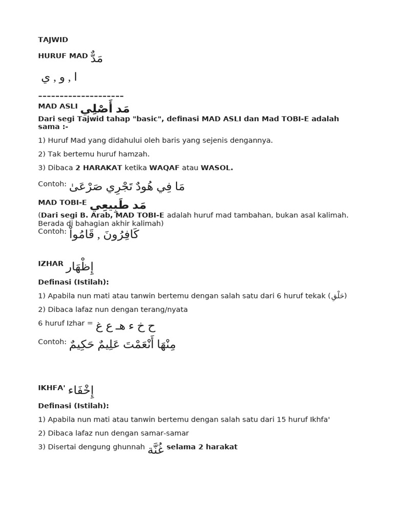 Hukum Tajwid Dasar untuk Anak SD | PDF