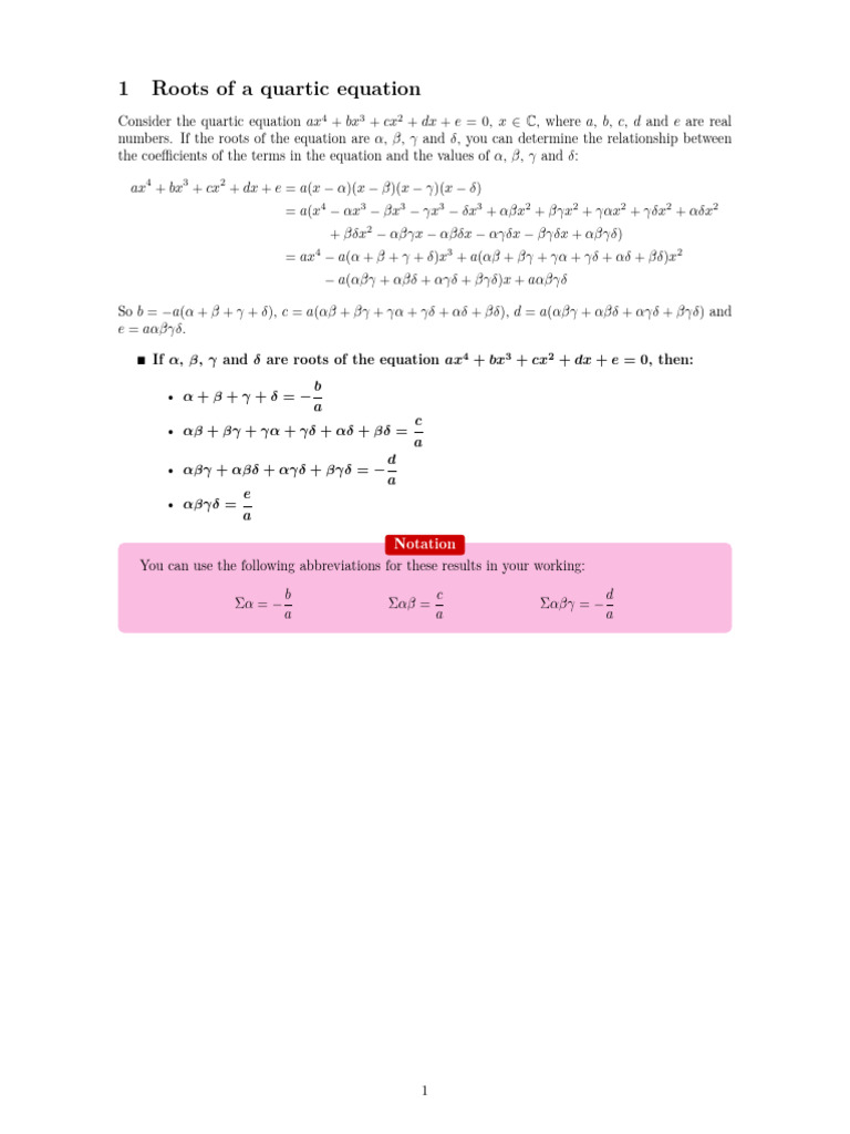 Roots of A Quartic Equation | PDF