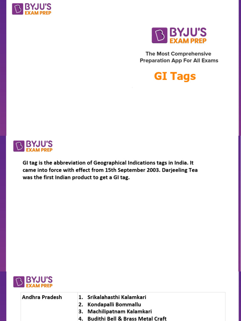GI Tags of Indian States Overview | PDF