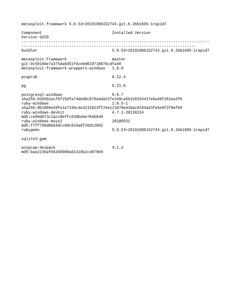 Metasploit Framework 5.0.53 Components | PDF