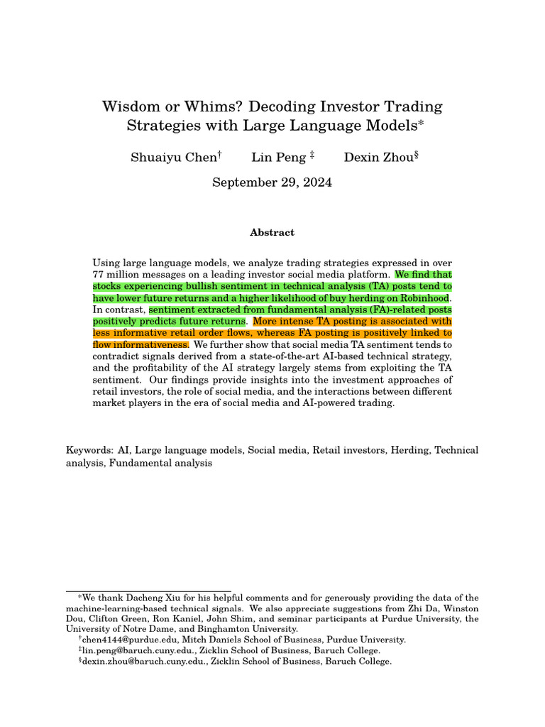 Wisdom or Whims? Decoding Investor Trading Strategies With Large ...