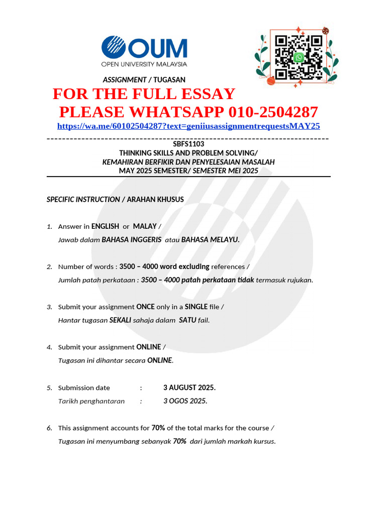 SBFS1103-Thinking Skills and Problem Solving | PDF