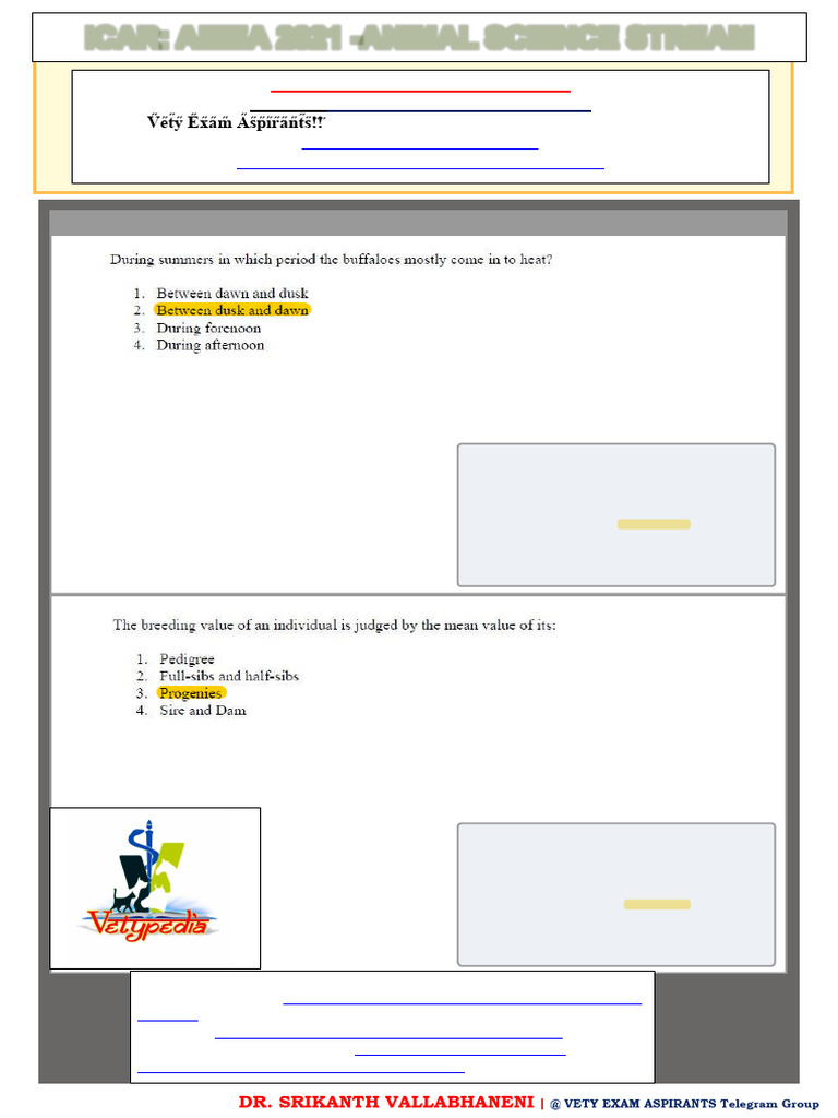 ICAR AIEEA 2021 Animal Science MCQs | PDF | Multiple Choice | Social ...