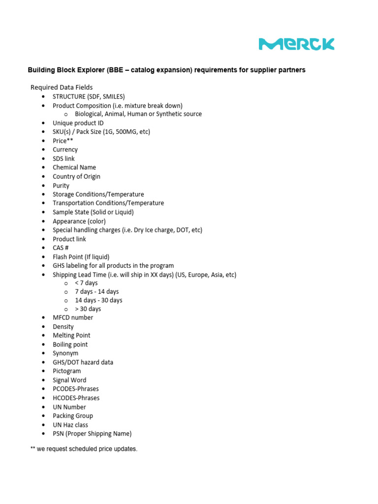 Supplier Data Requirements for BBE | PDF