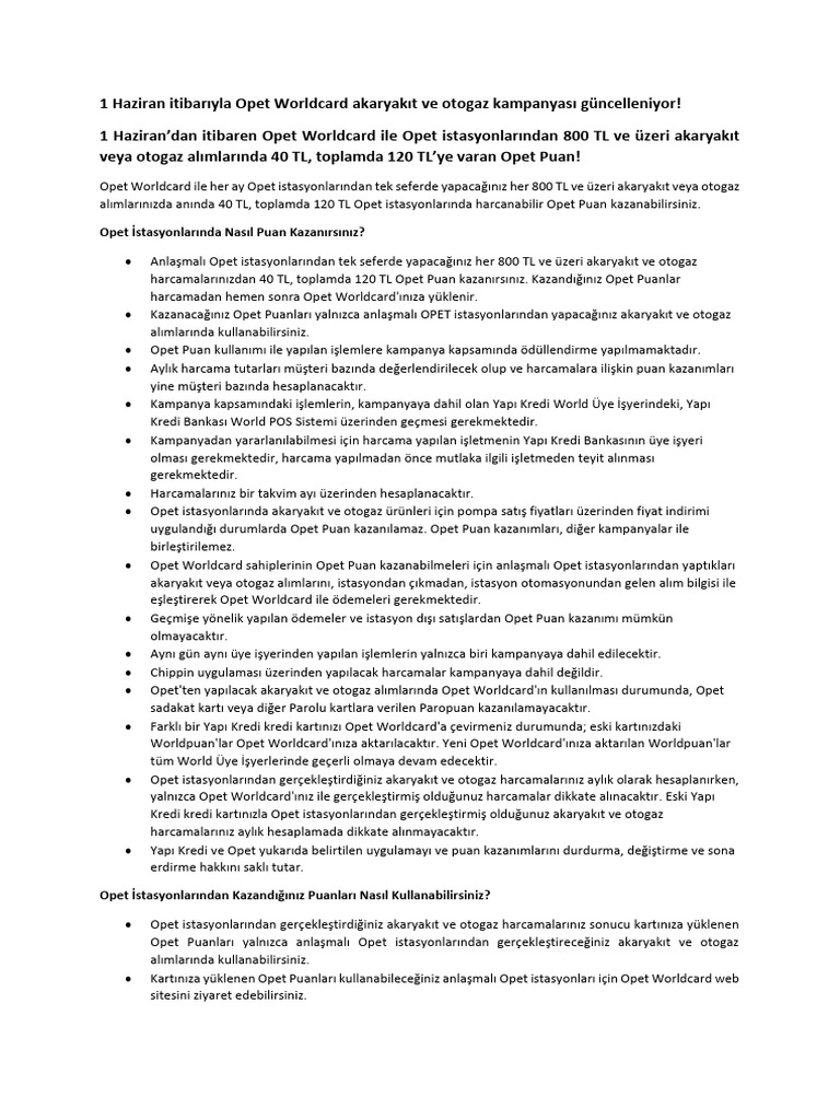 Opet Worldcard Kampanyasi | PDF