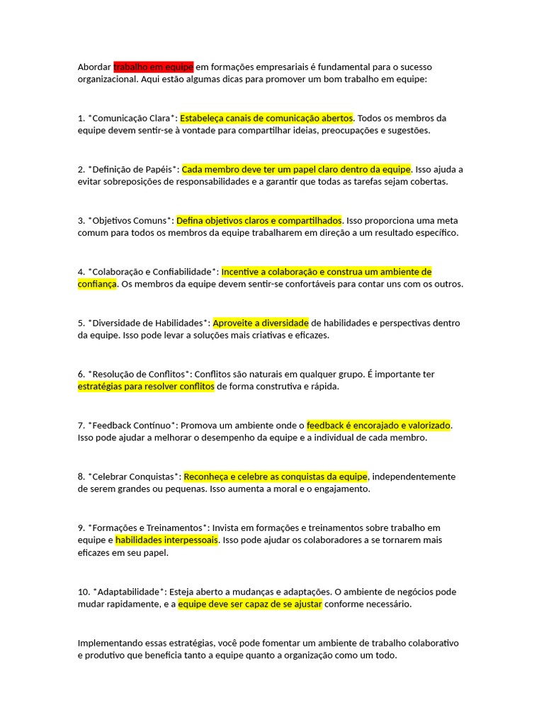 Trabalho em Equipe | PDF