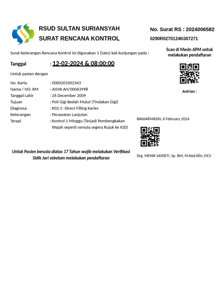 surat kontrol dan istirahat RS 2 | PDF