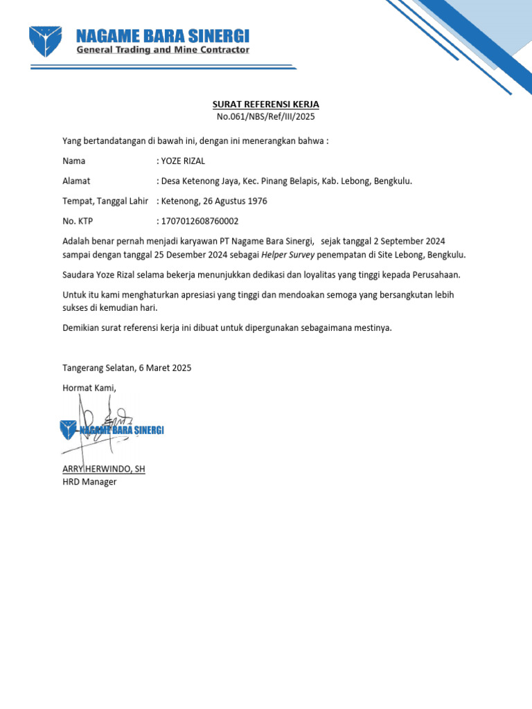 Paklaring Yoze Rizal | PDF