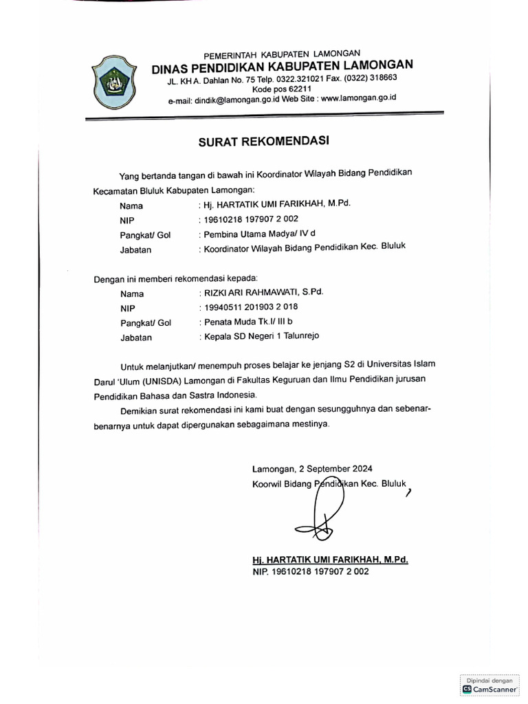 Surat Rekomendasi Pimpinan | PDF