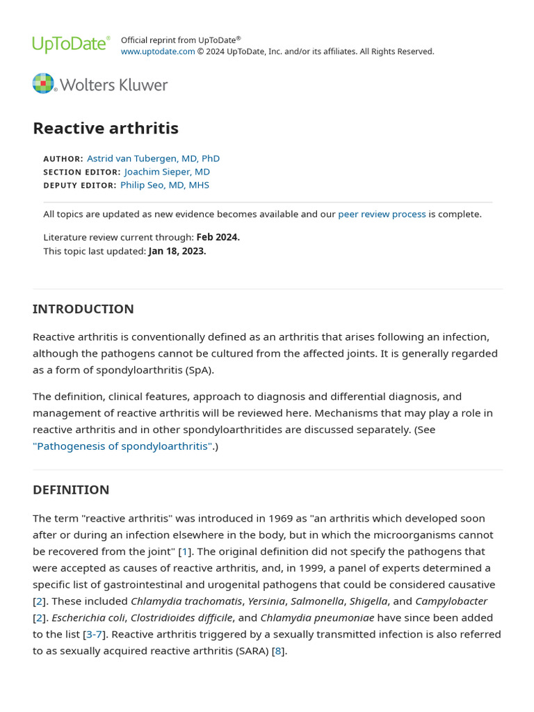 Overview of Reactive Arthritis | PDF | Arthritis | Rheumatoid Arthritis